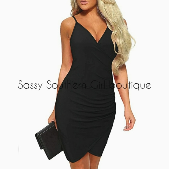 Sassy Southern Girl Boutique | Dresses | Black Deep V Neck Mini Dress ...